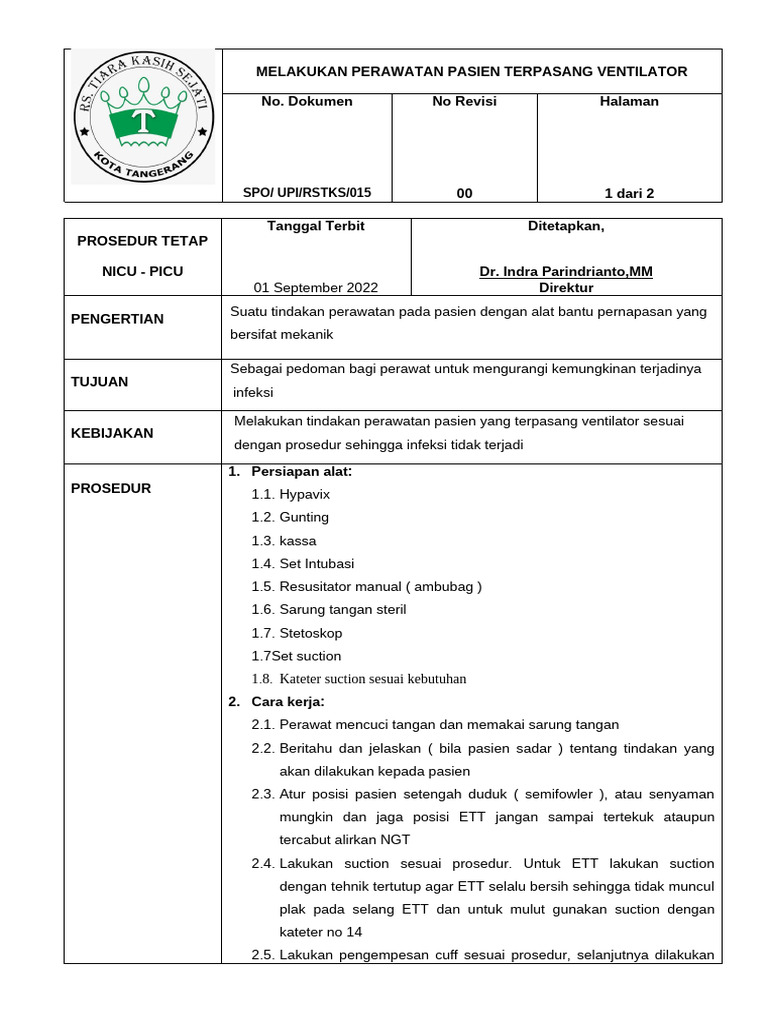 Spo Kep (Nicu - Picu) - Melakukan Perawatan Pasien Engan Terpasang Ventilator | PDF