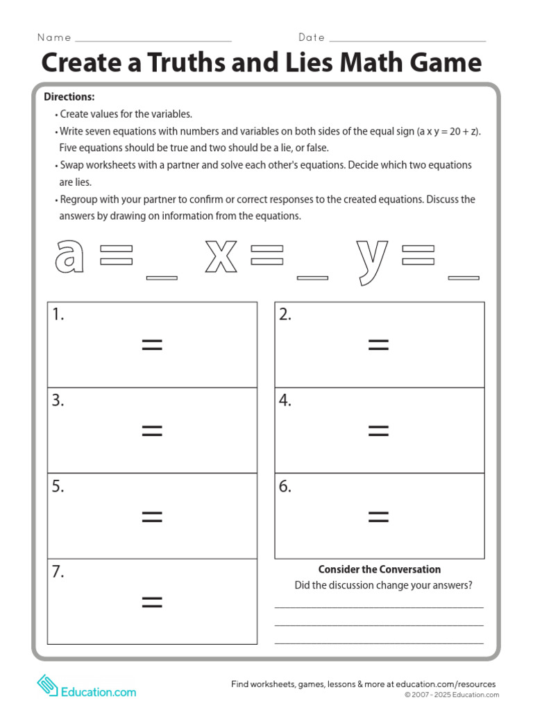 Create a Truths Lies Math Game | PDF