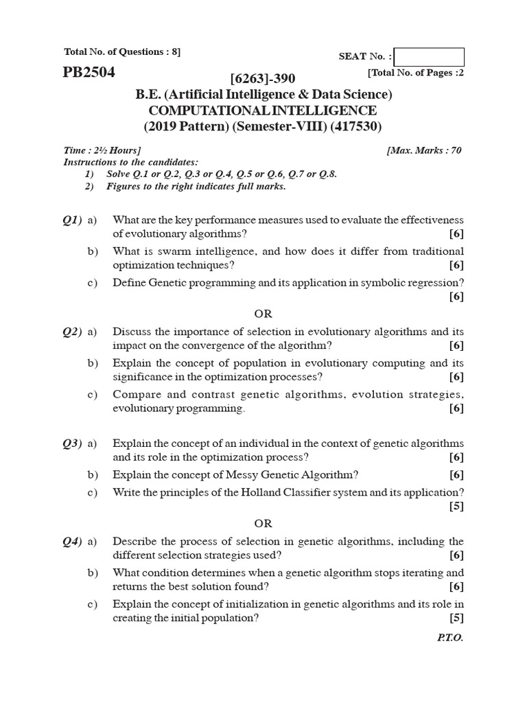 Computational Intelligence Exam Questions | PDF | Genetic Algorithm ...