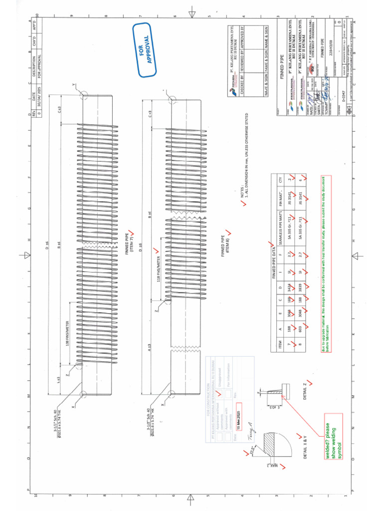 Drawing For Approval Finned Pipe 220-H-3 (Reviewed2) | PDF