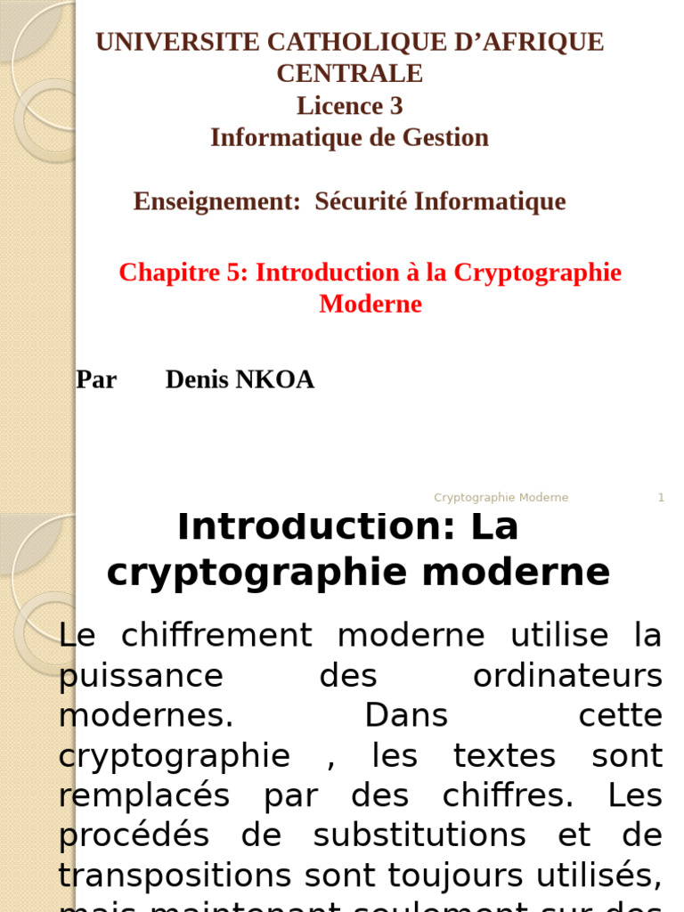 Chapitre 5 Introduction à La CryptographieModerne2025bis | PDF | Cryptage | Cryptographie