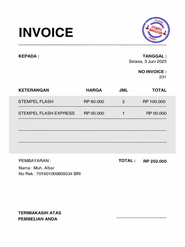 Hitam Putih Minimalist Profesional Bisnis Faktur Invoice - 20250603 ...