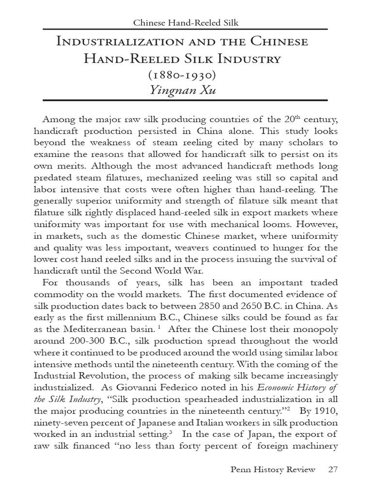Industrializaiton and The Chinese Hand-Reeled Silk Industry (1880-1930 ...
