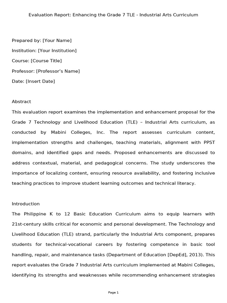 TLE Grade7 Evaluation Report | PDF | Curriculum | Learning