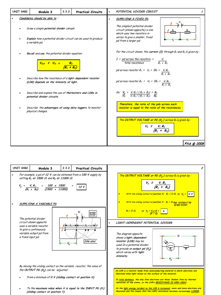 G482 Mod 3 2.3.2 Practical Circuits | PDF | Resistor | Electrical Engineering