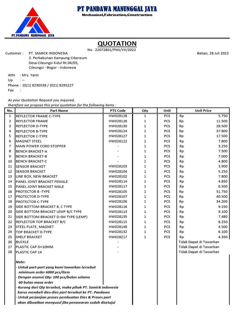 q220728 001 Pt. Samick Indonesia | PDF