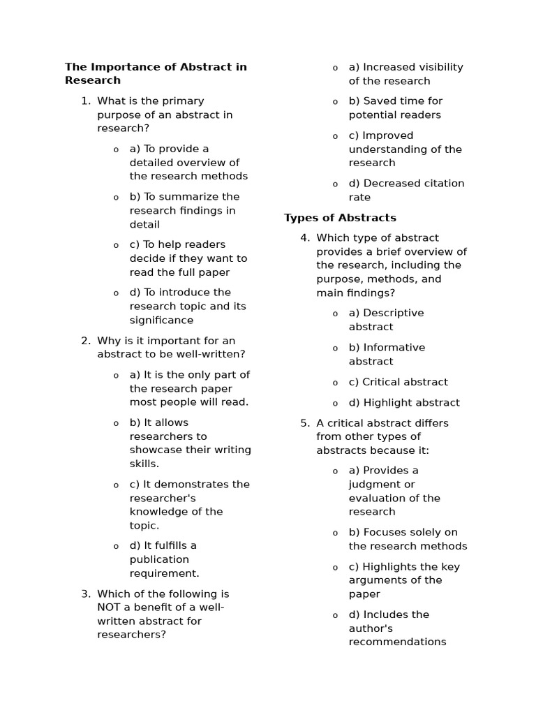 The Importance of Abstract in Research | PDF | Statistics | Methodology