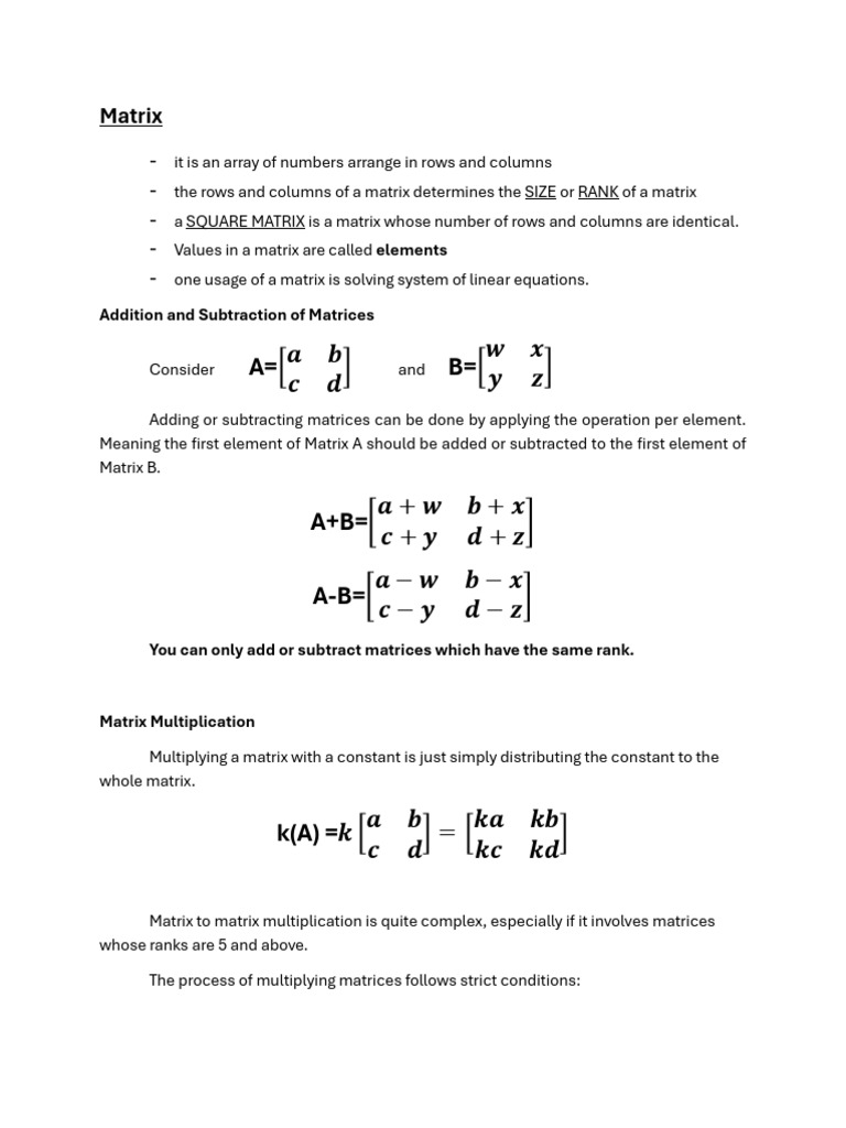MATRIX and System of Linear Equations | PDF | Matrix (Mathematics ...