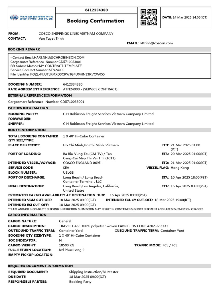 Booking Confirmation | PDF