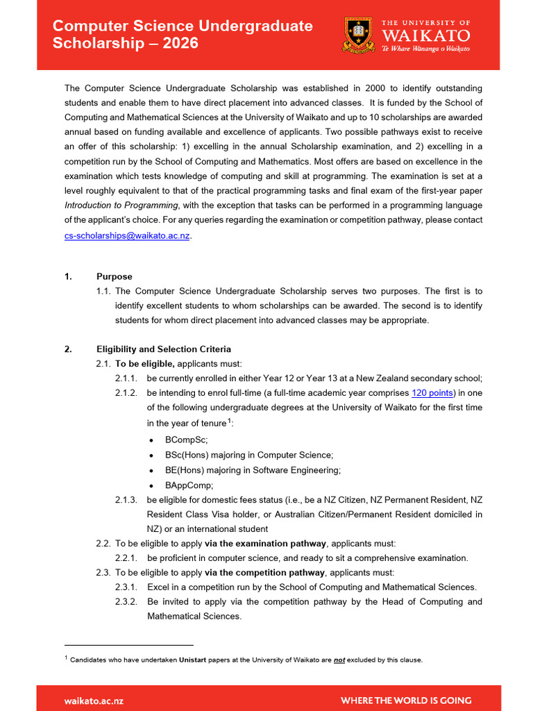 Waikato Computer Science Scholarship 2026 | PDF | Multiplication ...