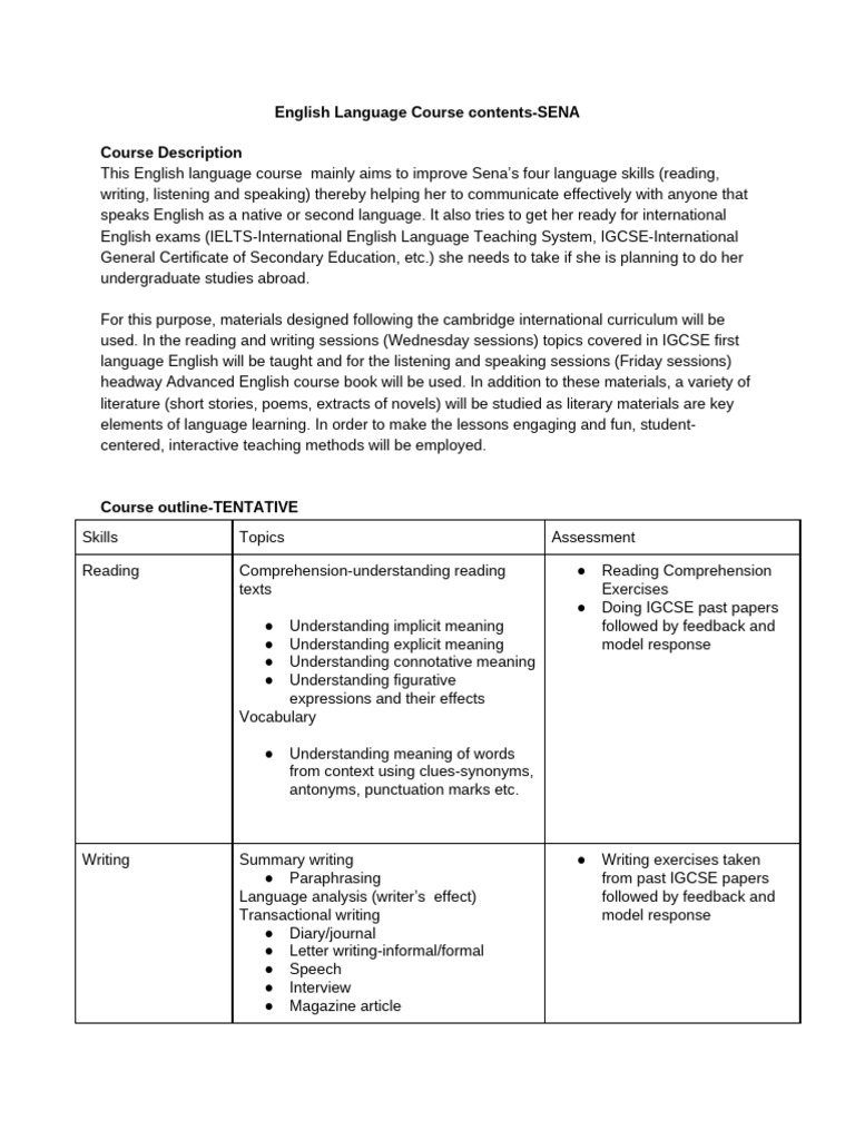 Eng - Lang Tutorial Course Contents-SENA | PDF | English Language ...