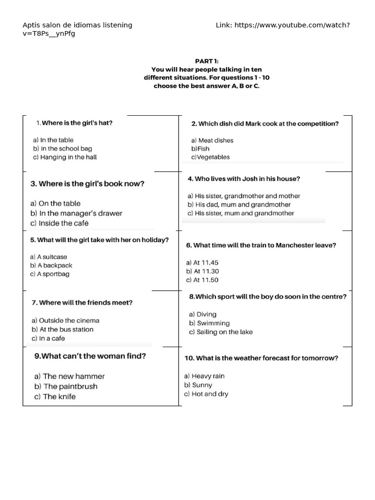 Salon de Idiomas Aptis Listening | PDF