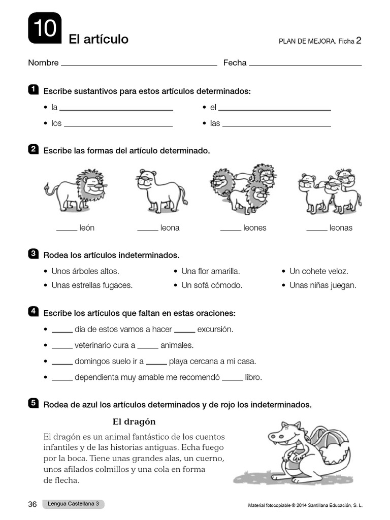 Ejercicios sobre artículos en español | PDF