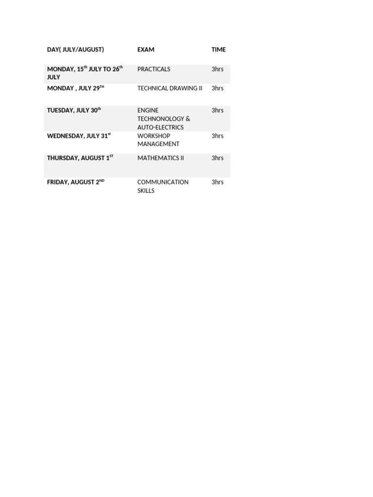 Knec Timetable | PDF