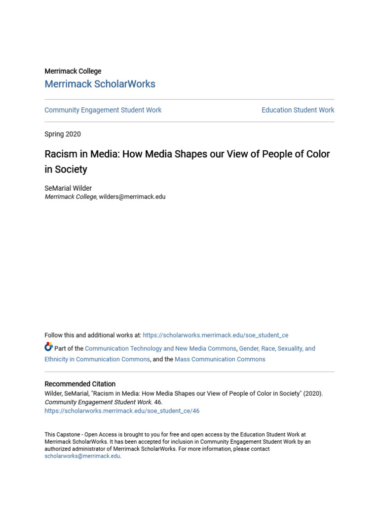Racism in Media - How Media Shapes Our View of People of Color in | PDF ...