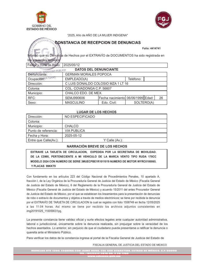 Acta de Extravio 2025 Tarjeta Ruda 2024 | PDF | Justicia | Crimen y violencia