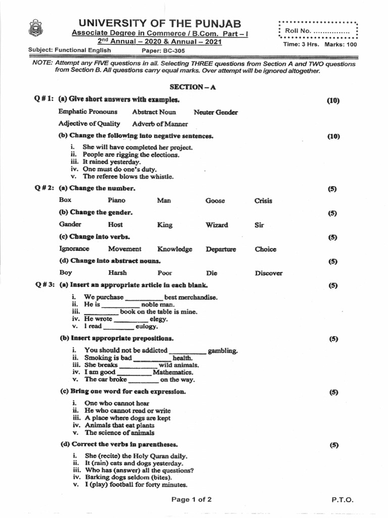 Functional English Past Paper 2021 | PDF