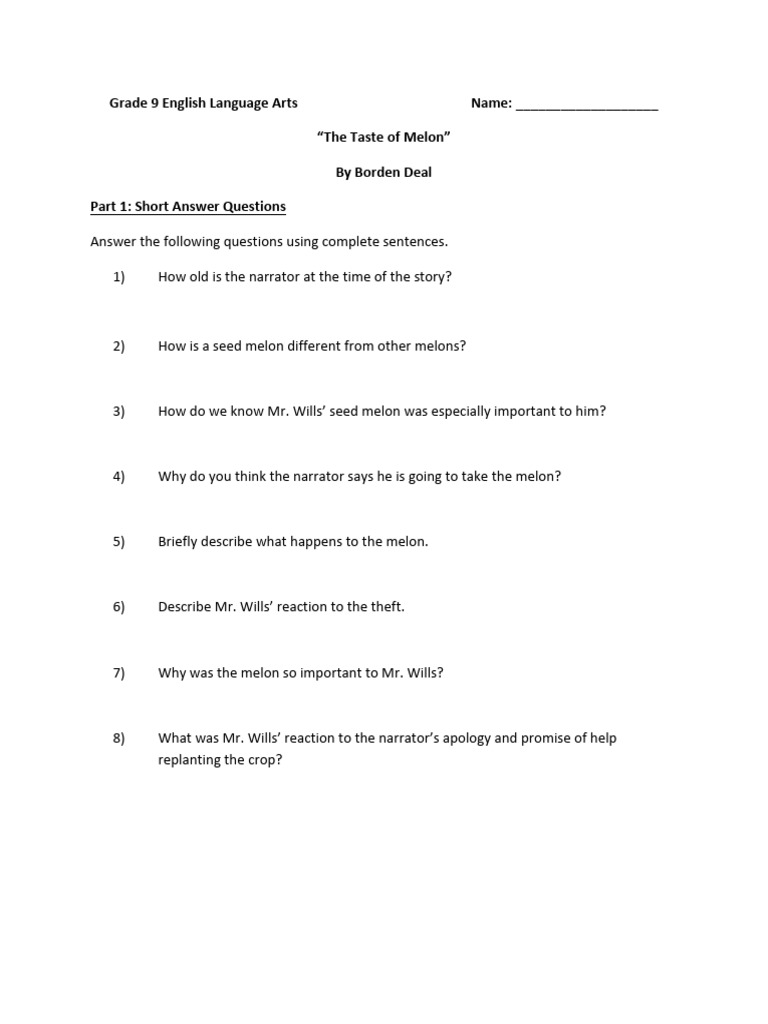 The Taste of Water Melon - Worksheet | PDF