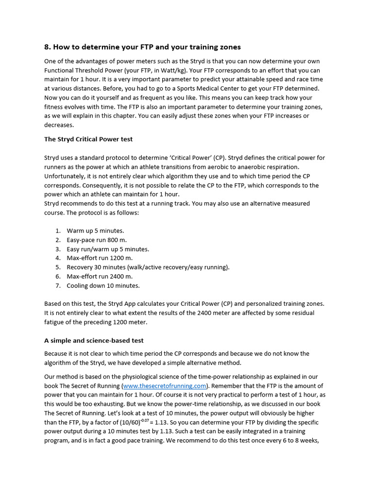 8. Determine Your FTP and Your Training Zones 1 | PDF | Aerobic ...