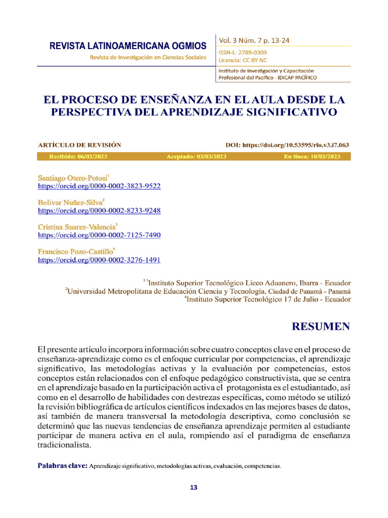 El Proceso de Enseñanza en El Aula Desde La Perspectiva Del Aprendizaje Significativo | PDF