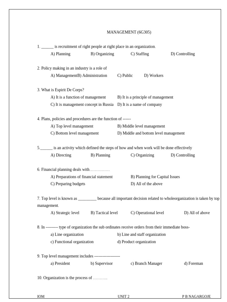 Unit 2 Question Bank For Students | PDF | Organizational Structure | Human Resources