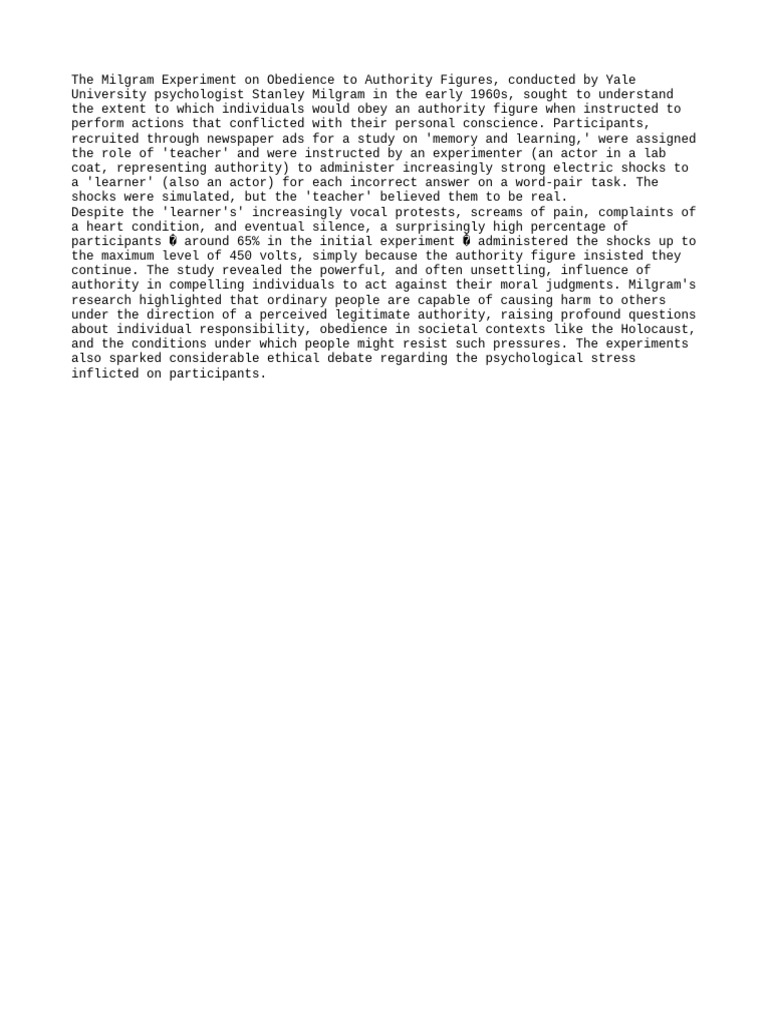 Milgram Experiment On Obedience Expanded | PDF
