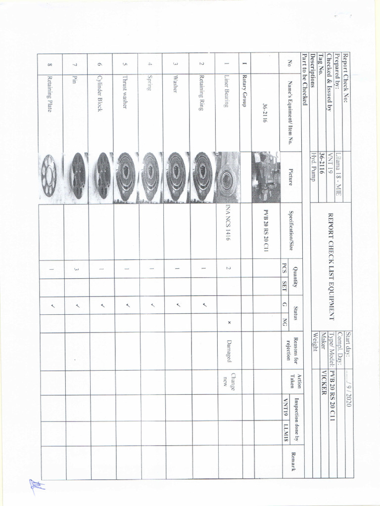 1.1 Check List PUMP HYD 36-2116 | PDF