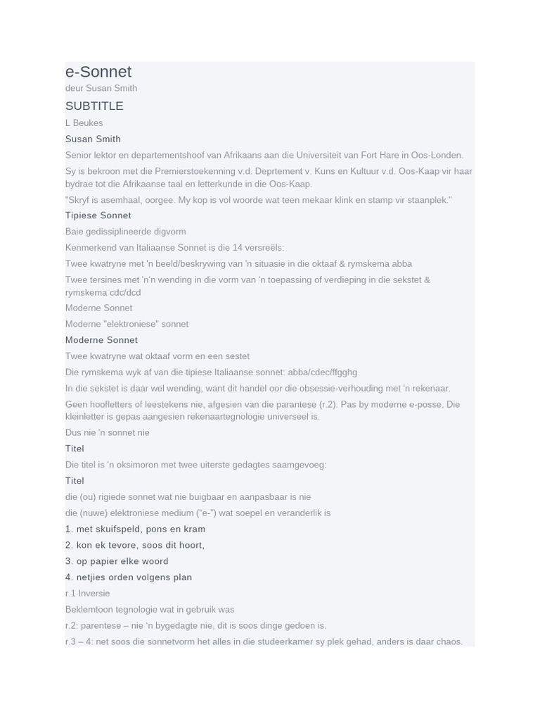 E-Sonnet Verduideliking | PDF