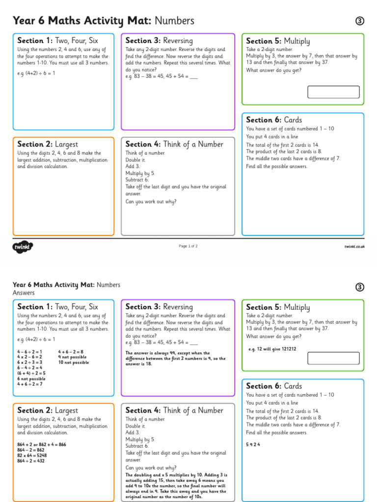 Year 6 Maths Activity: Number Puzzles | PDF | Multiplication | Arithmetic