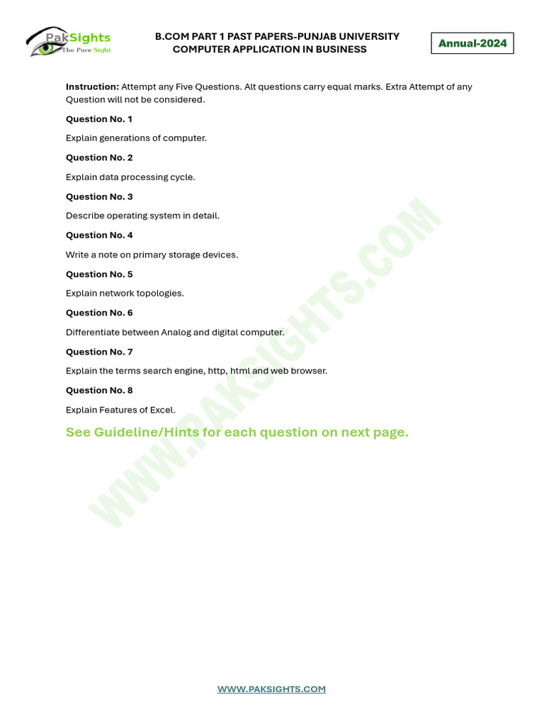 Computer Application in Business B.com Adc Part 1 Past Paper 2024 | PDF | Operating System ...