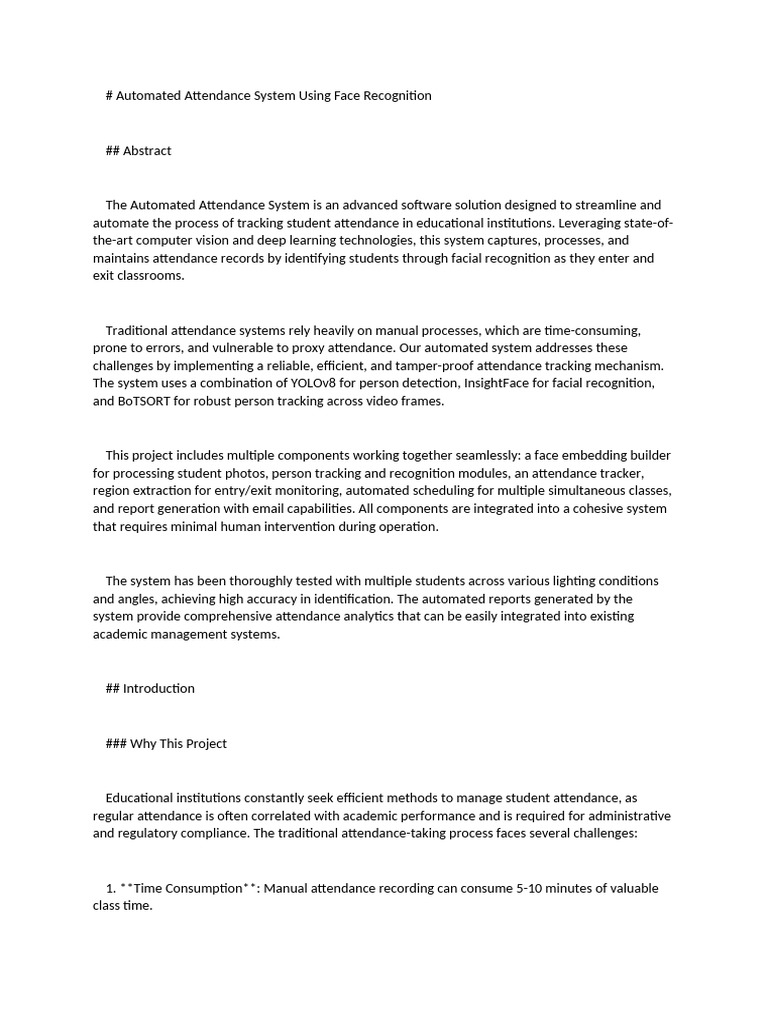 Automated Attendance System Using Face Recognition | PDF | Automation ...