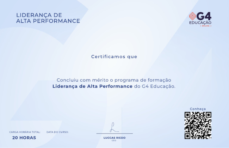 Certificado - G4 Lideranca de Alta Performance | PDF
