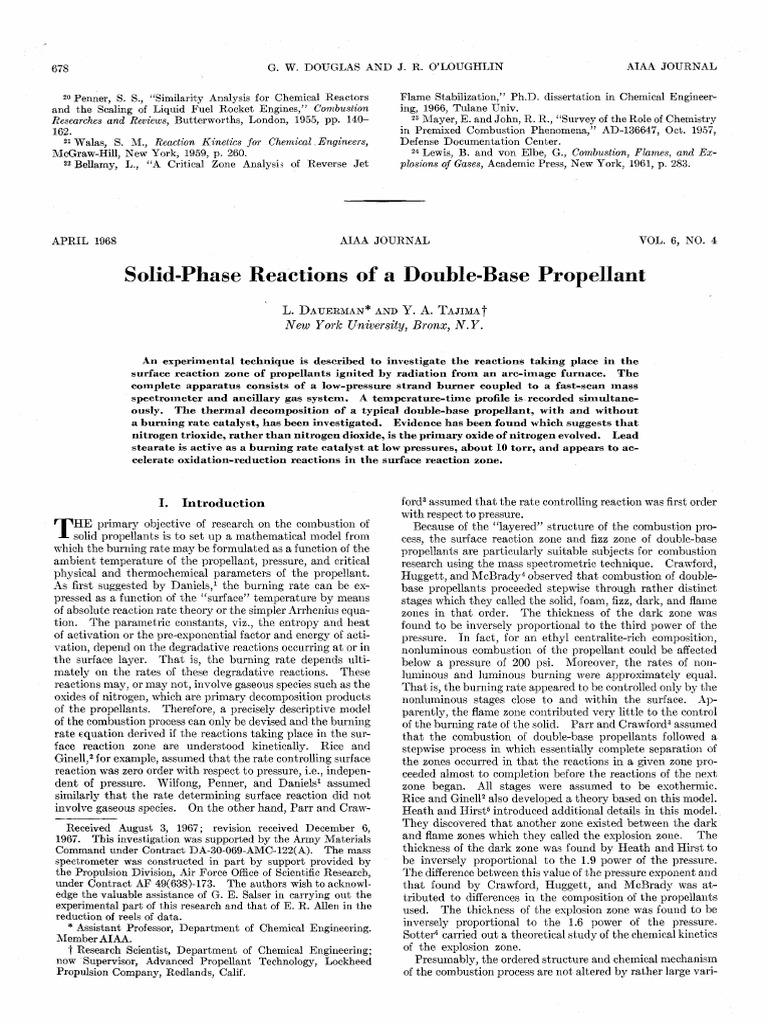 Solid-Phase Reactions of A Double-Base Propellant | PDF | Combustion | Rocket Propellant