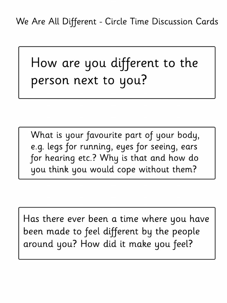 T T 4132 We Are All Different Circle Time Discussion Cards | PDF