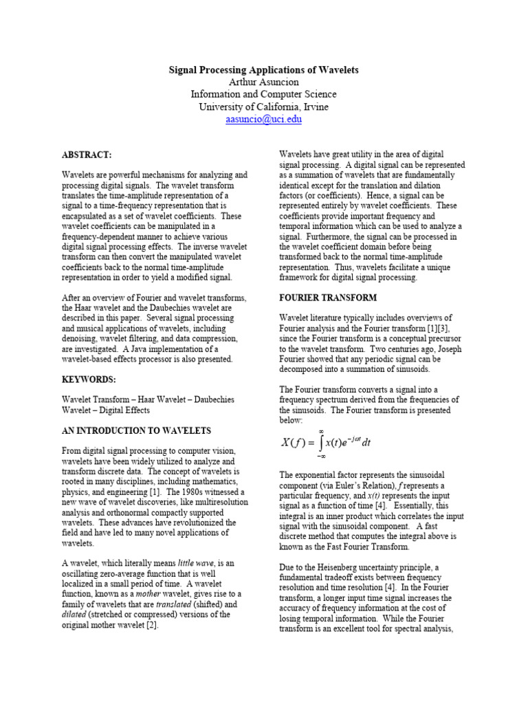 Signal Processing Applications of Wavelets Arthur Asuncion | PDF | Wavelet | Digital Signal ...