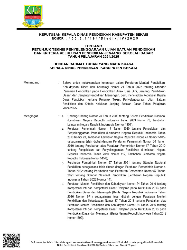 Juknis Usp Jenjang SD TH 2025 | PDF