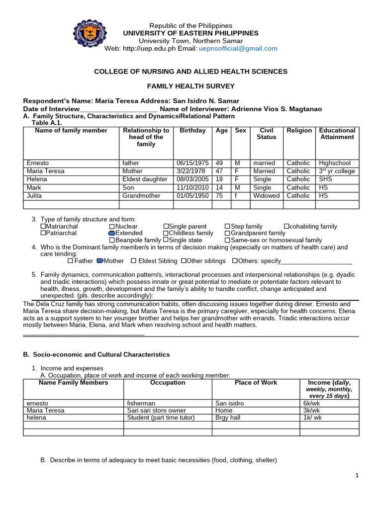 Family Health Survey Form | PDF | Eating | Meal