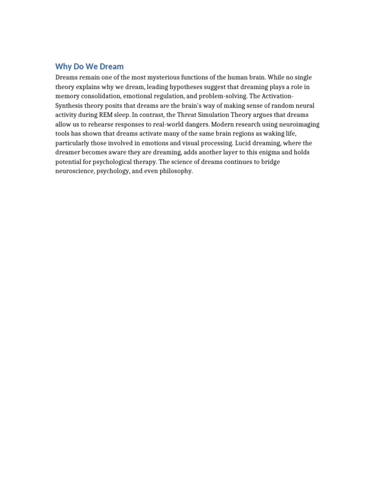 Why Do We Dream | PDF