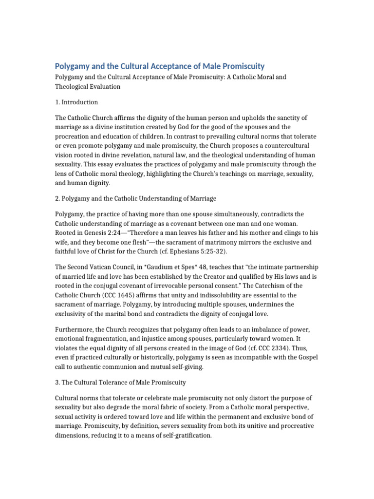 Polygamy and Male Promiscuity Evaluated by Catholic Teaching | PDF ...