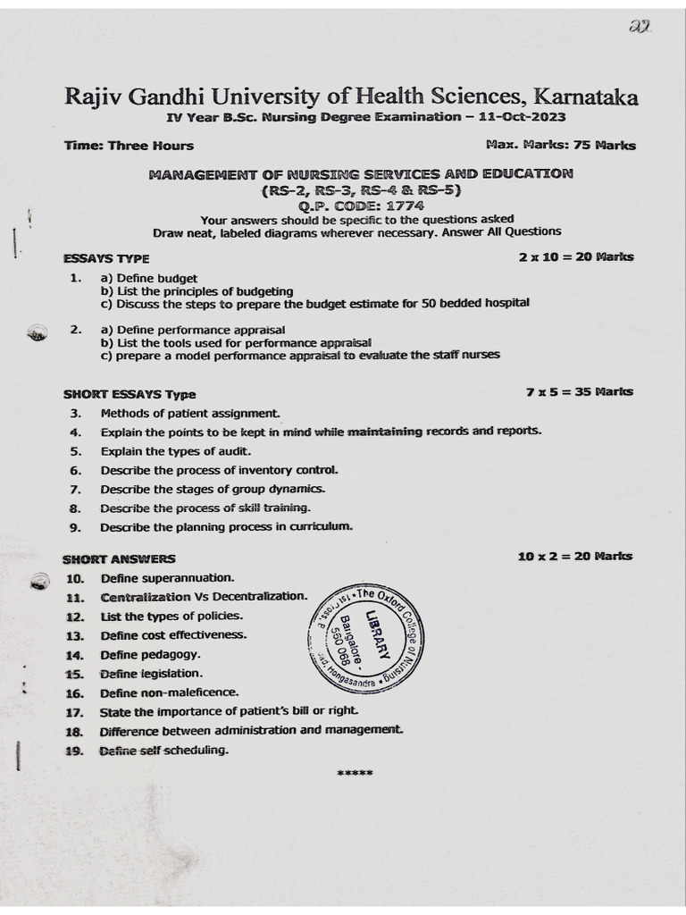 Management Previous Year Question Paper | PDF