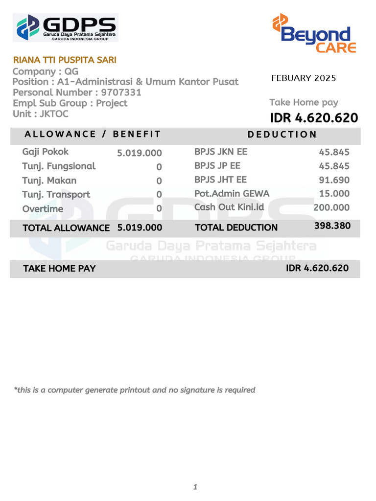 E Slip 23004#9707331 Karyawan 20250228 171902 0000 | PDF