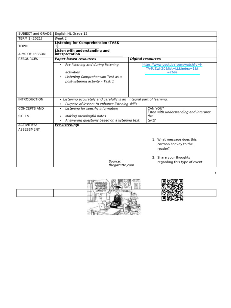 Grade 12 Listening Comprehension Skills | PDF | Human Communication ...
