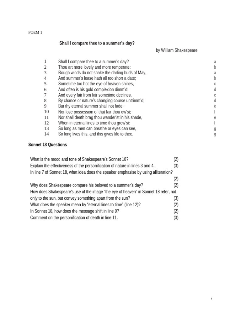 Analyzing Shakespeare's Sonnet 18 | PDF