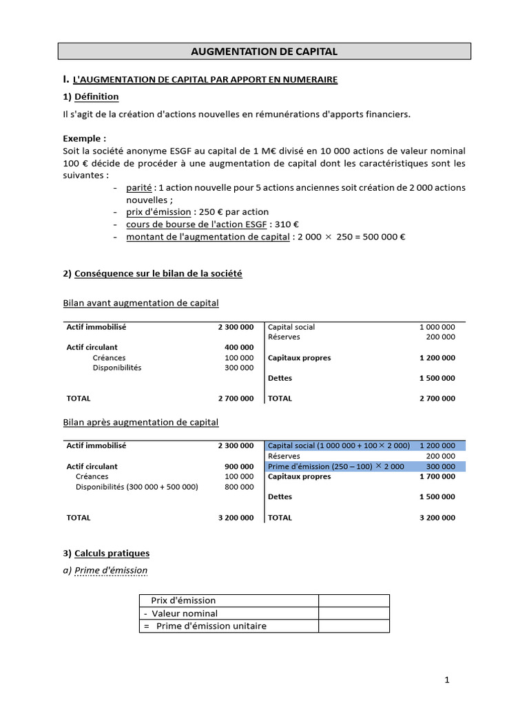 Comptabilisation de l'augmentation de capital | PDF | Capitaux propres ...