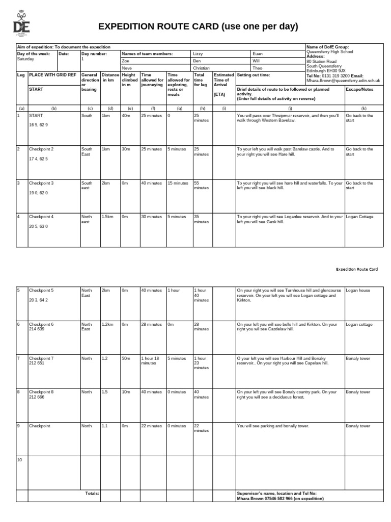 Route Card Qualifier Day One | PDF