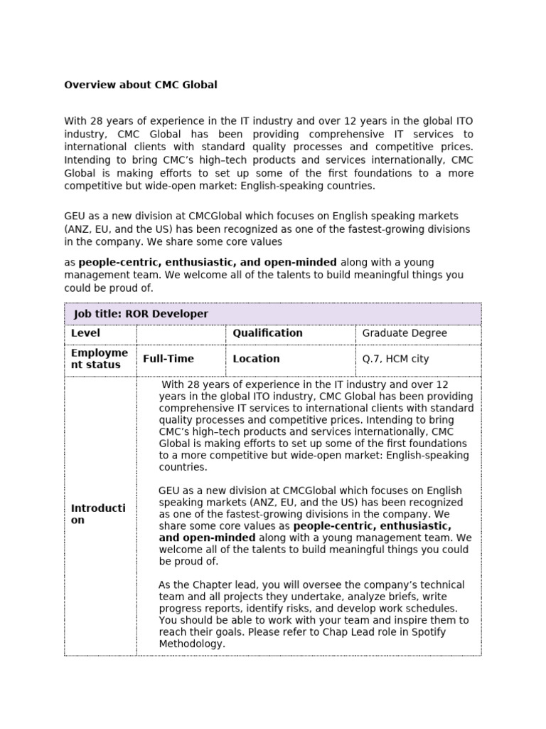 CMC Global DE4 RoR Developer | PDF | Client–Server Model | Web Development