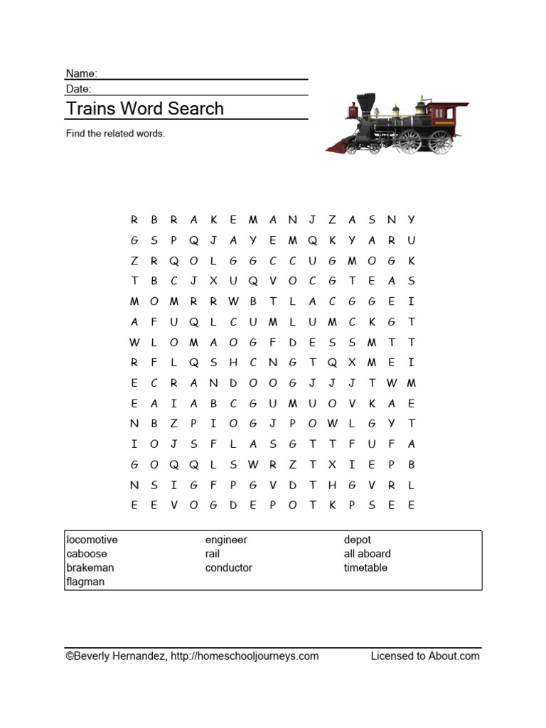 Train Wordsearch01 | PDF
