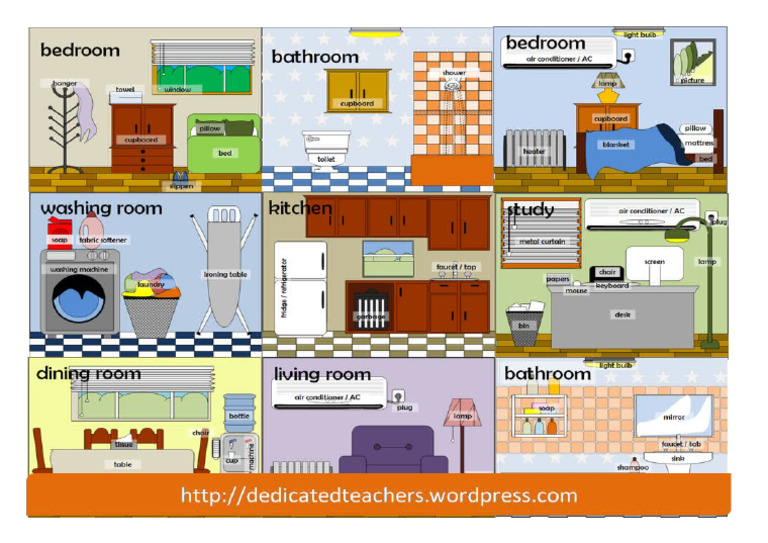 Rooms in A House - Flashcards | PDF