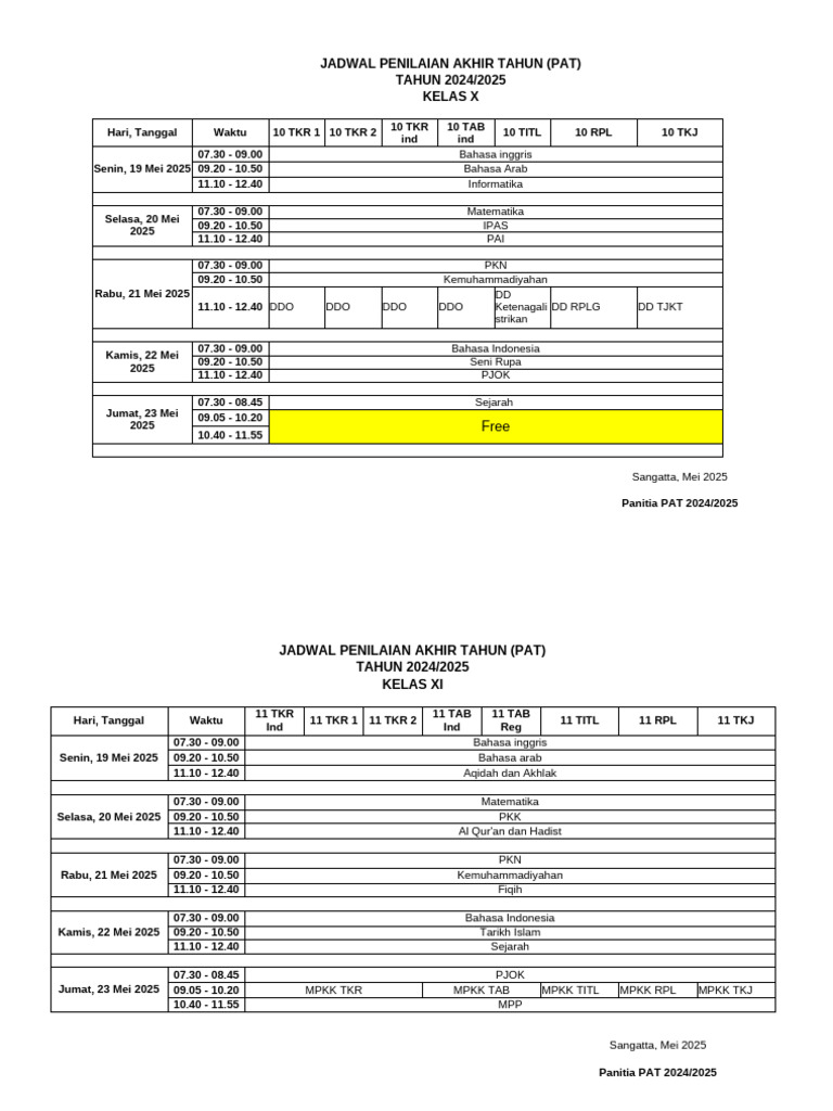 Jadwal PAT 2024-2025 | PDF