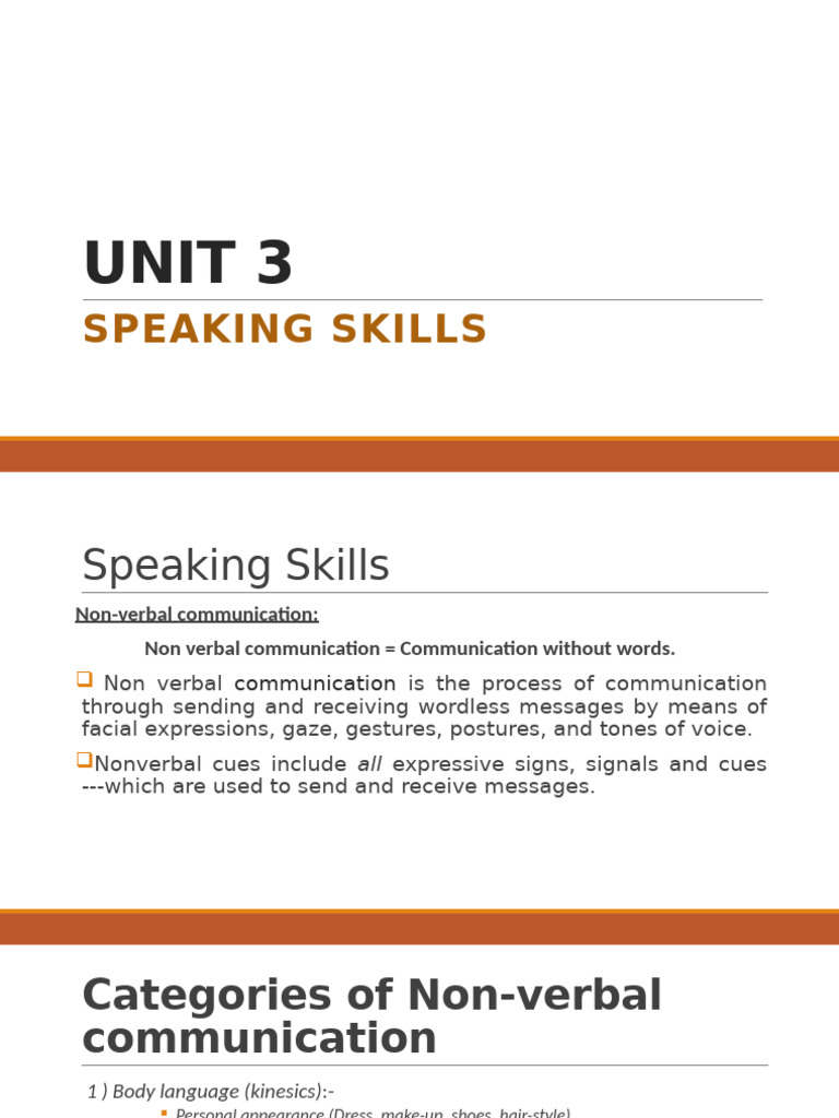 UNIT 3 Communication Skills | PDF | Nonverbal Communication | Body Language